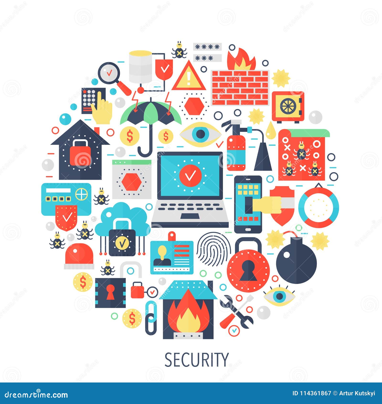 Security Flat Infographics Icons in Circle - Color Concept Illustration ...