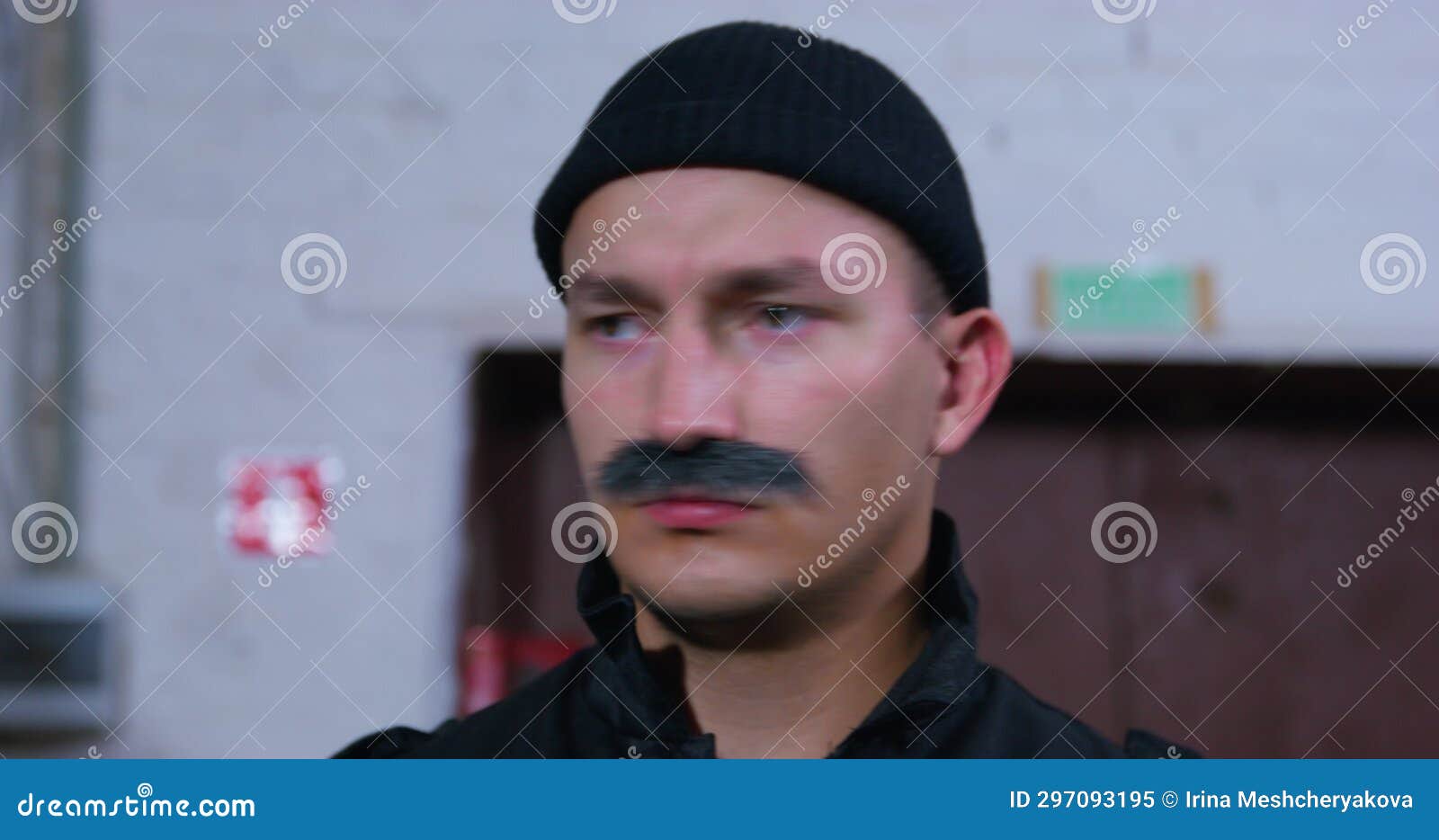 Security Guard in Black Uniform Sensed Danger, Retreated Warily Towards ...