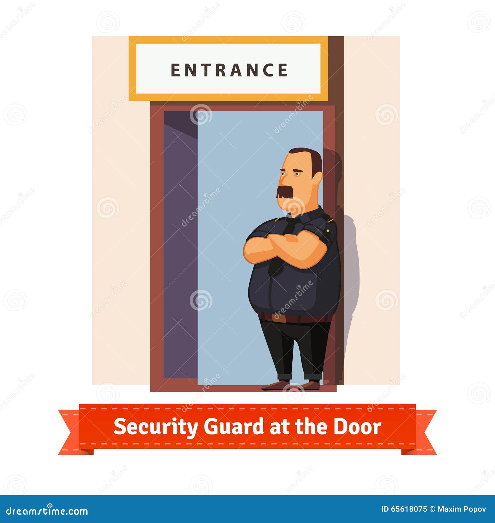 Security Guard Or Bouncer Working At The Door Cartoon Vector ...