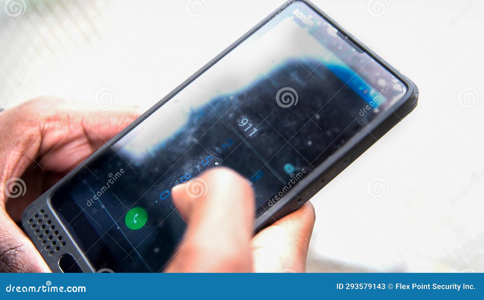 Security Guard Calling 911 with Black Phone. Stock Image - Image of ...