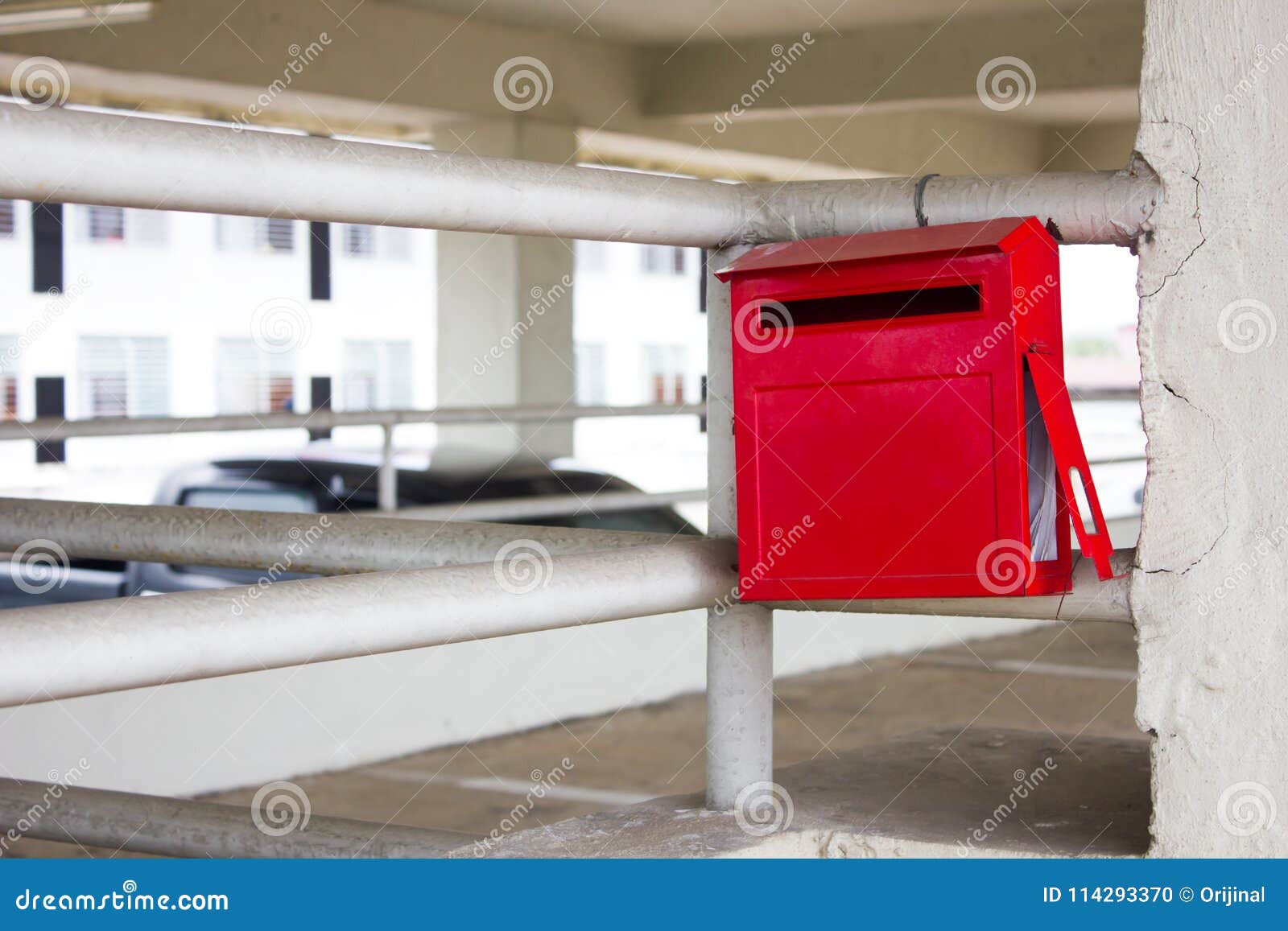 Security Guard Check Point Red Box in Car Park Stock Photo - Image of ...
