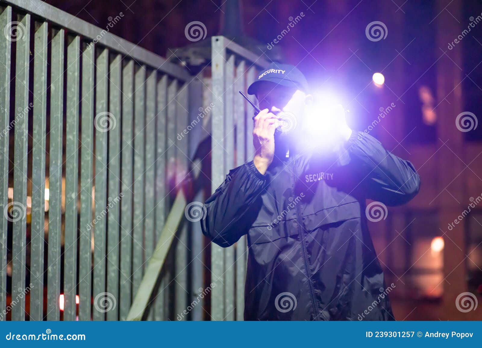 Security Guard at Entrance Gate Stock Image - Image of entrance, night ...