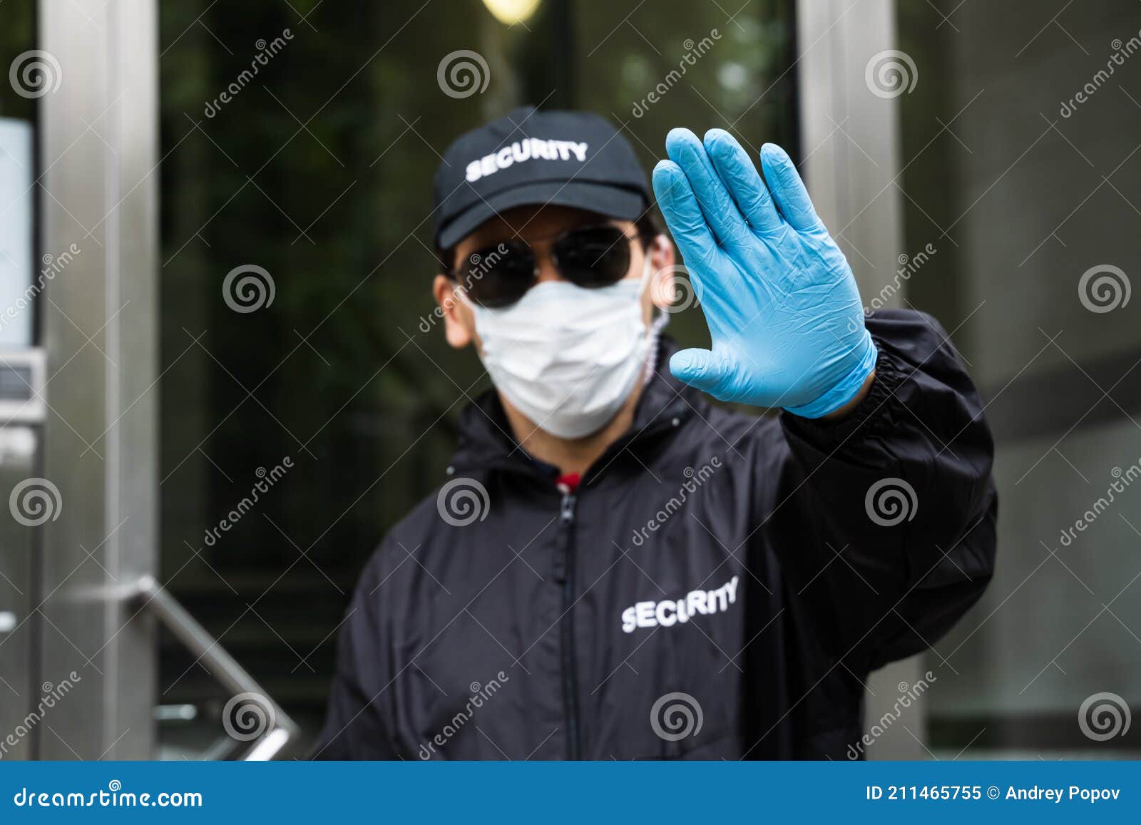 Security Guard in Face Mask Making Stop Hand Gesture Stock Image ...