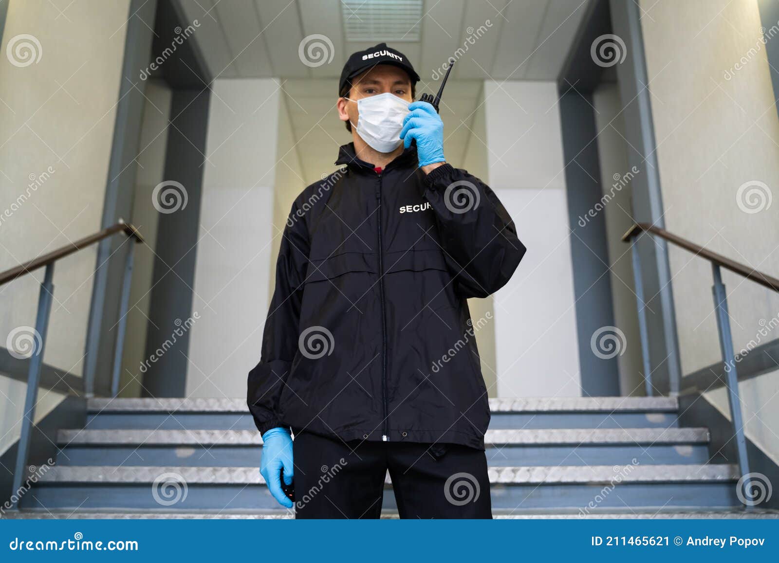 Security Guard in Face Mask Stock Image - Image of walkie, officer ...
