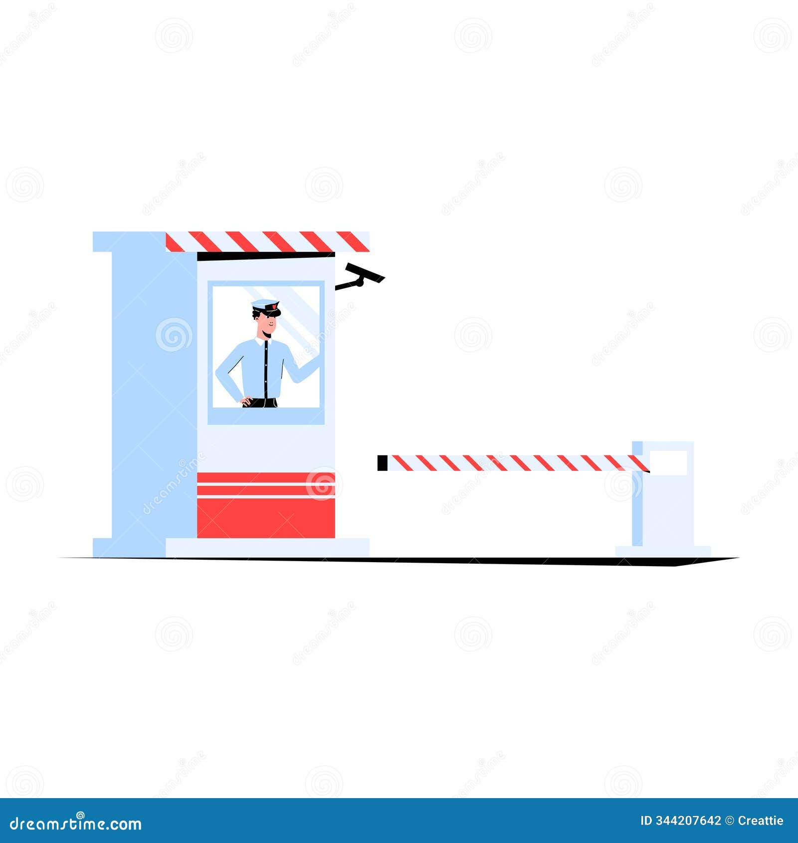 Security Guard at Gate Barrier in Flat Vector Illustration Symbolizing ...