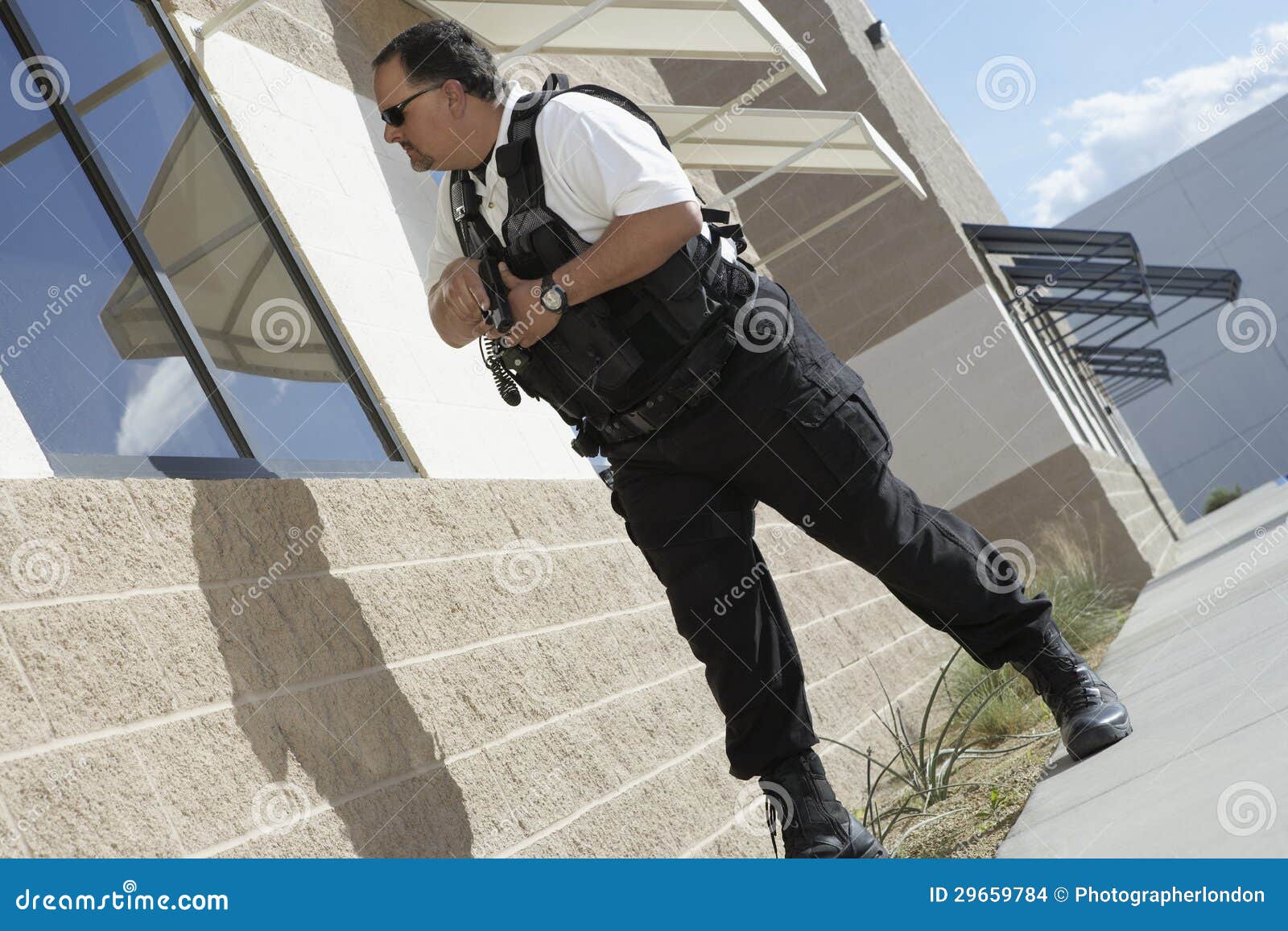Security Guard With Gun Patrolling Stock Photography | CartoonDealer ...
