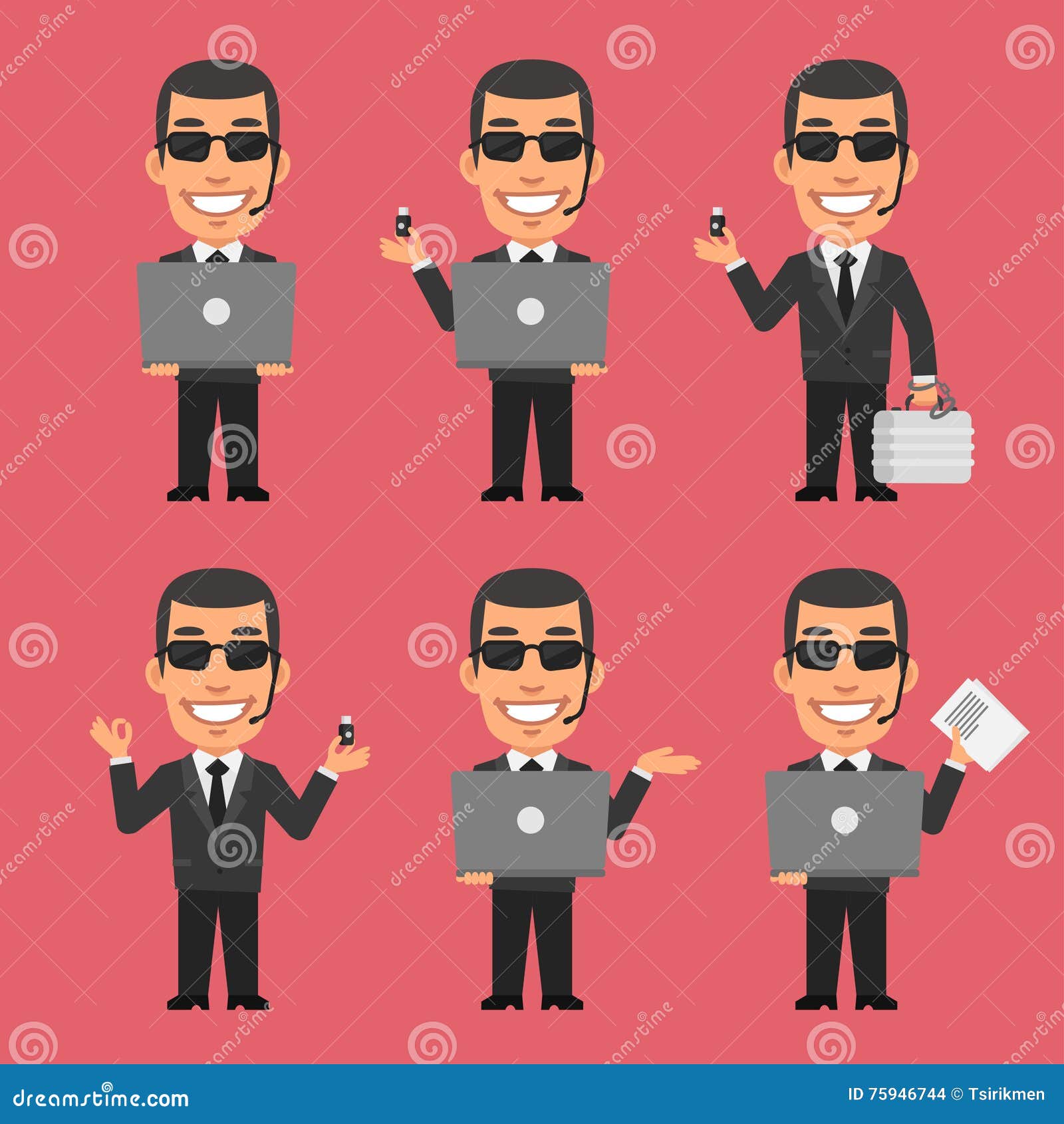 Security Guard Holding Laptop and Flash Drive Stock Vector ...