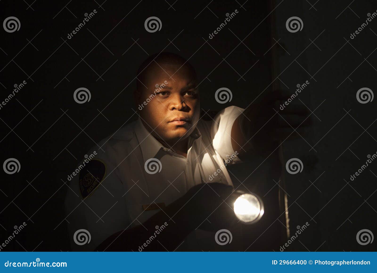 Security Guard Investigating with Torch Stock Photo - Image of ...