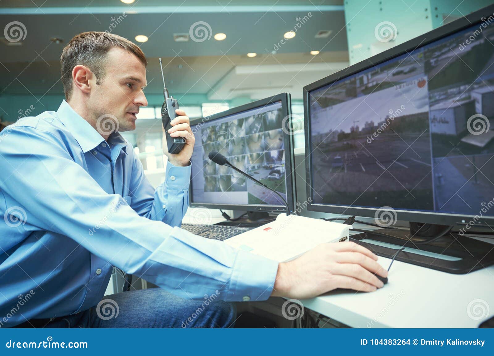 Security Worker during Monitoring. Video Surveillance System. Stock ...