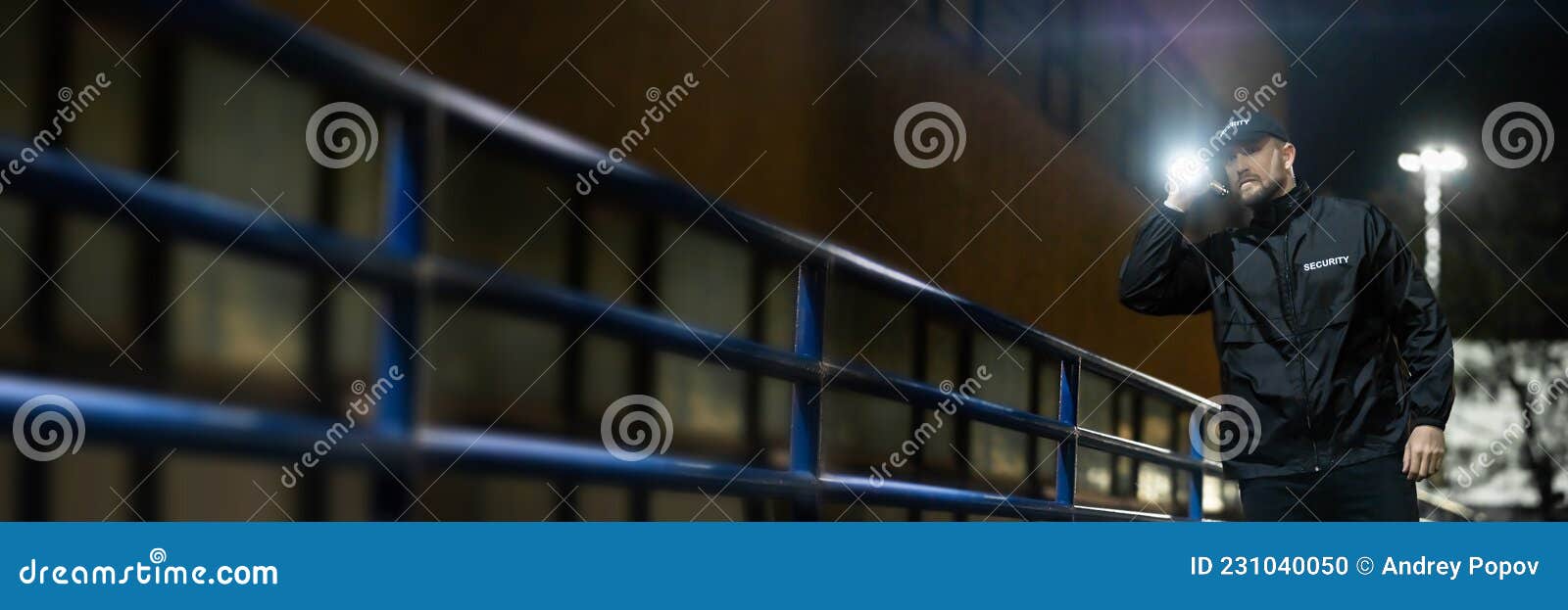 Security Guard Man at Night Stock Photo - Image of crime, monitoring ...