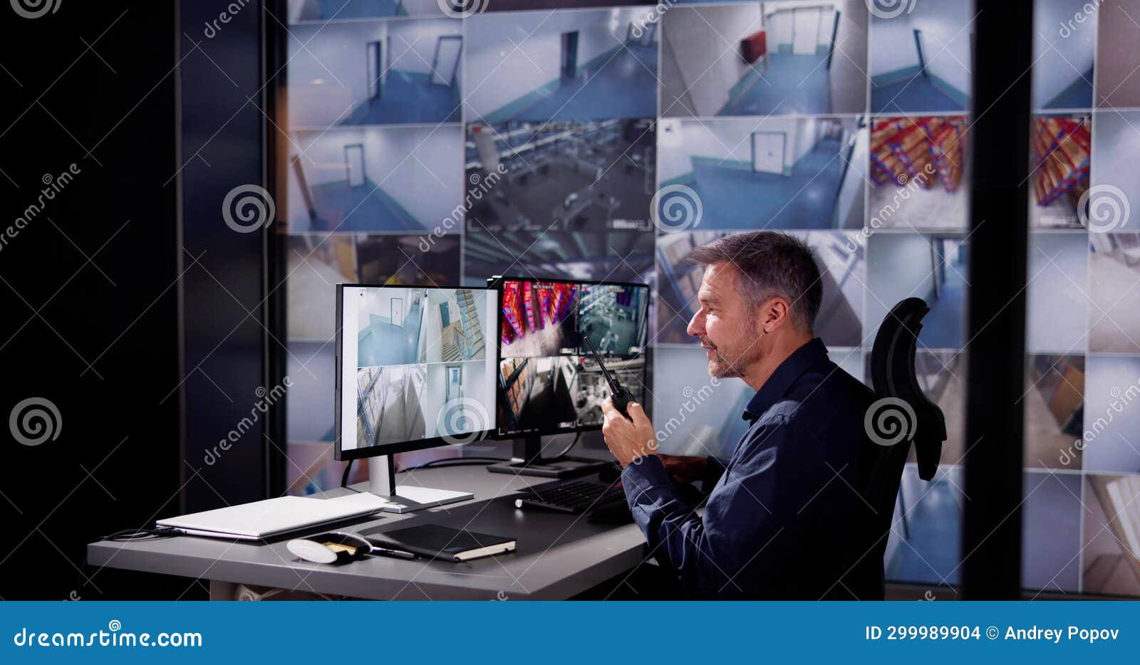 The Security Guard Monitors the CCTV System Stock Photo - Image of ...