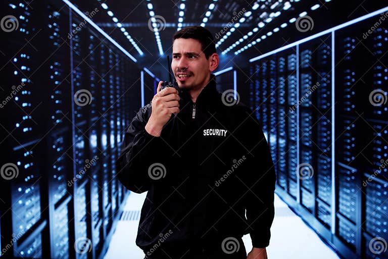 Security Guard Officer in Data Center Stock Photo - Image of radio ...