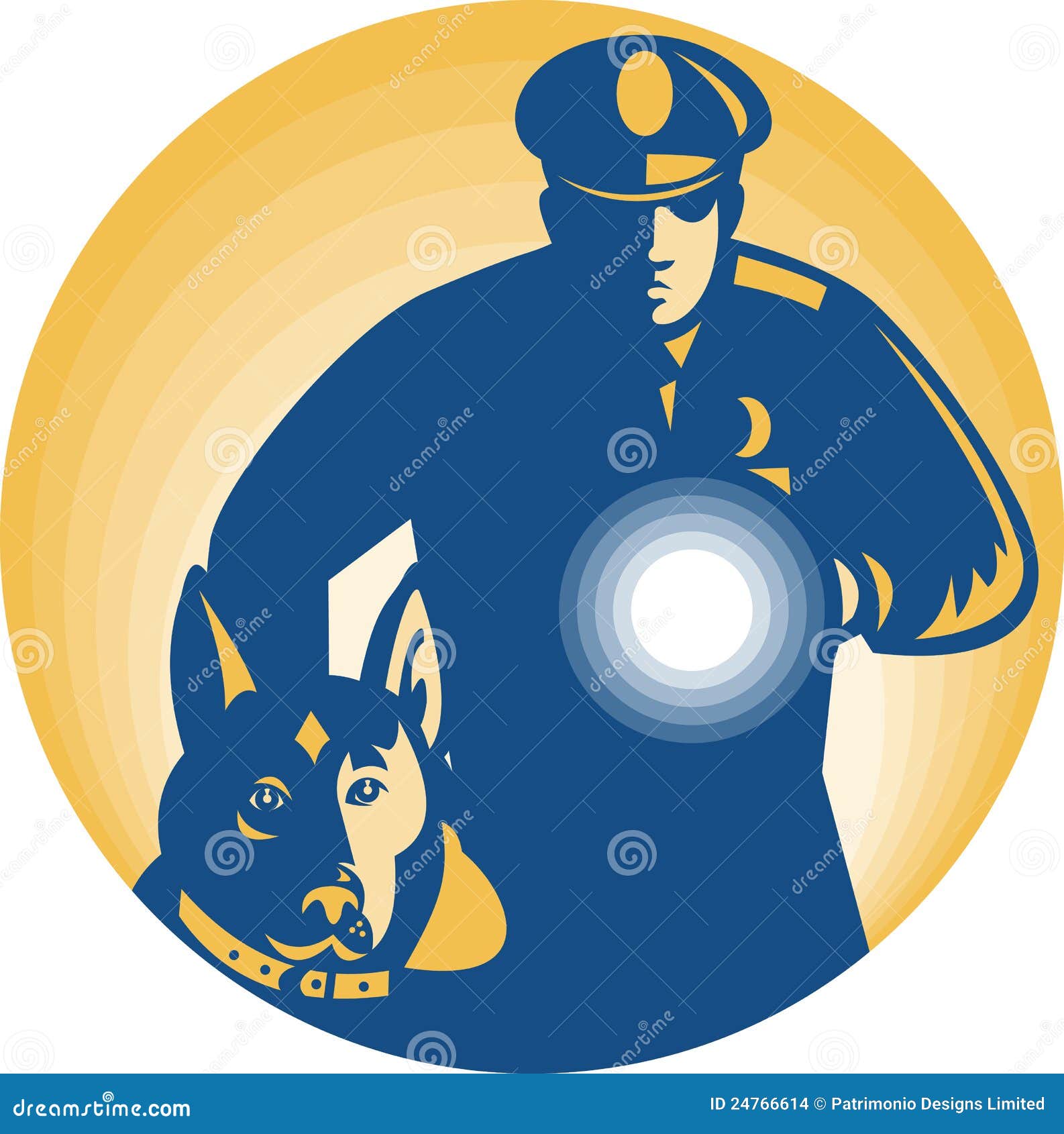 Canine Policeman With Police Dog Retro Vector Illustration ...