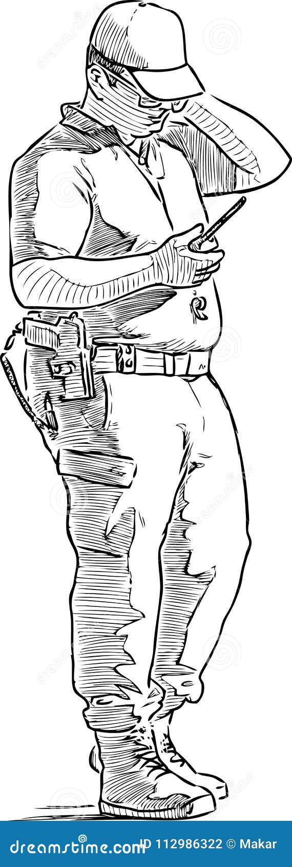 A Security Guard with a Radio Set Stock Vector - Illustration of ...