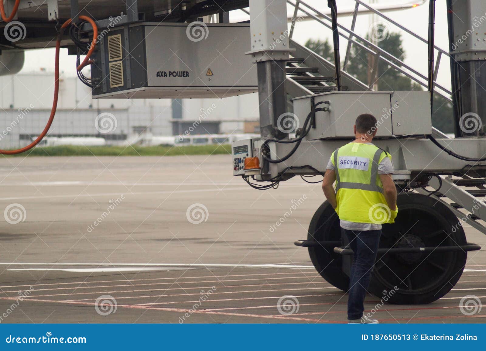 A Security Guard on the Runway Inspects the Plane.Russia Editorial ...