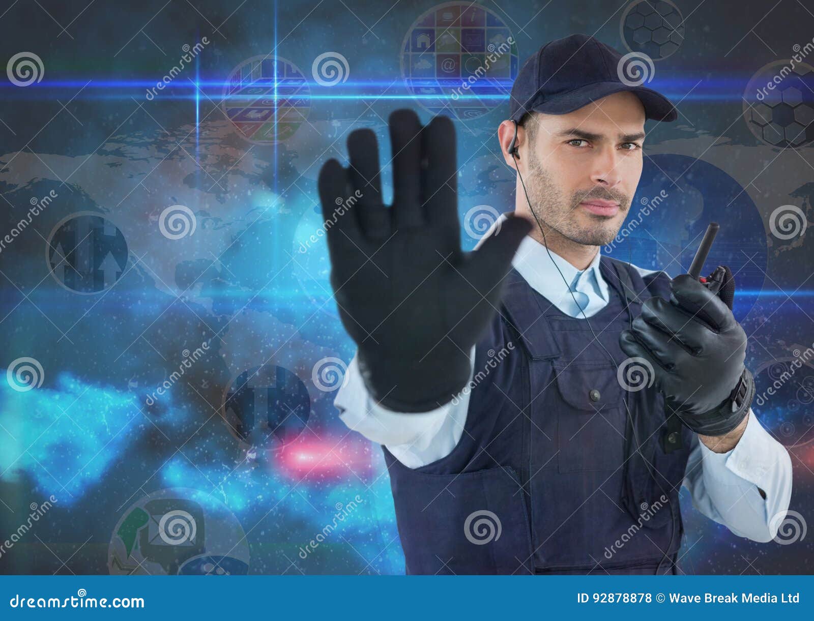 Security Guard Showing Stop Gesture while Using Radio Stock Photo ...