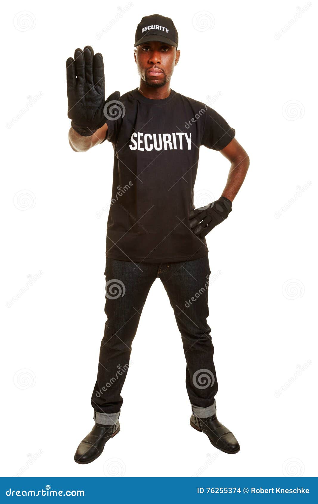 Security Guard Showing Stop Stock Photo - Image of black, police: 76255374