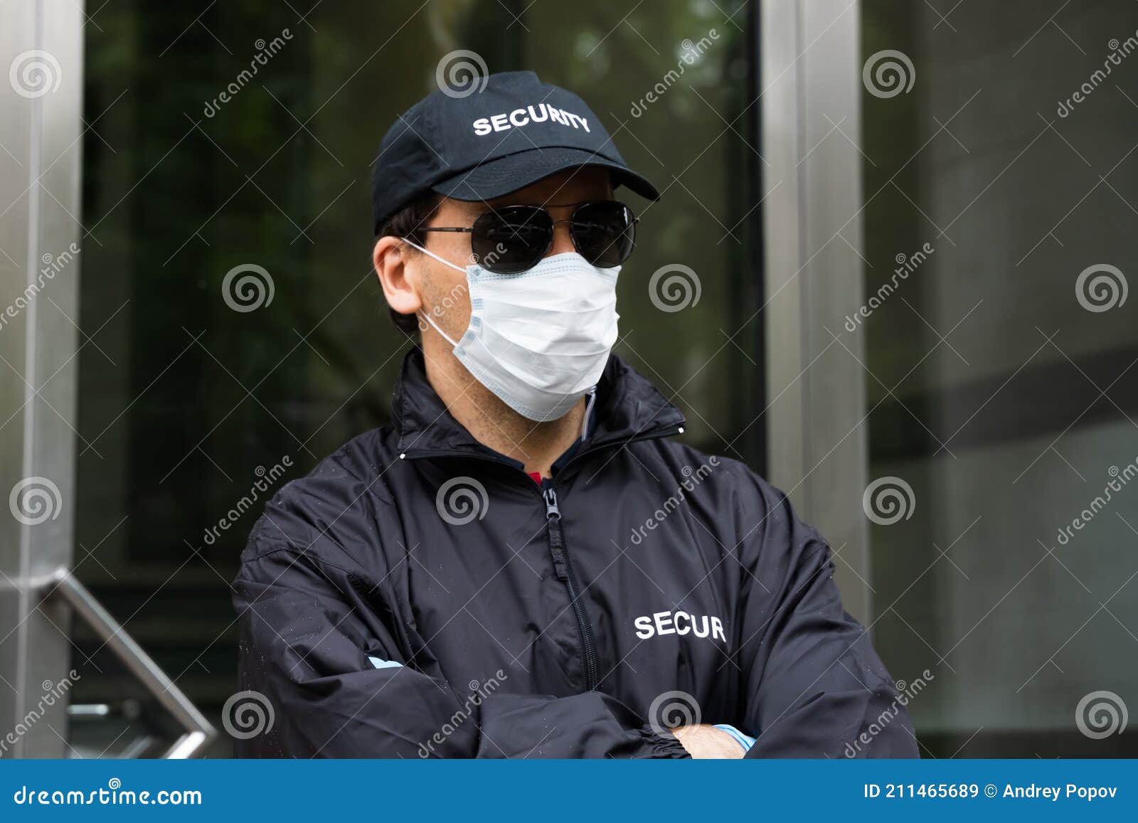 Security Guard Standing in Face Mask Stock Image - Image of medical ...