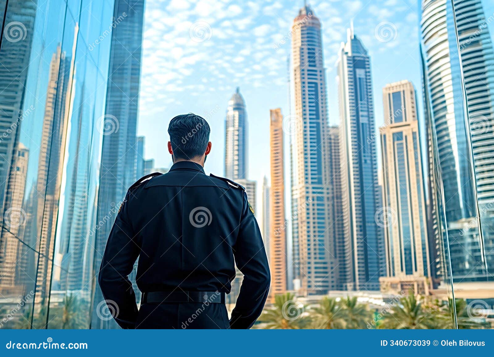 Security Guard Standing Guard in Front of Dubai Skyline Stock Image ...