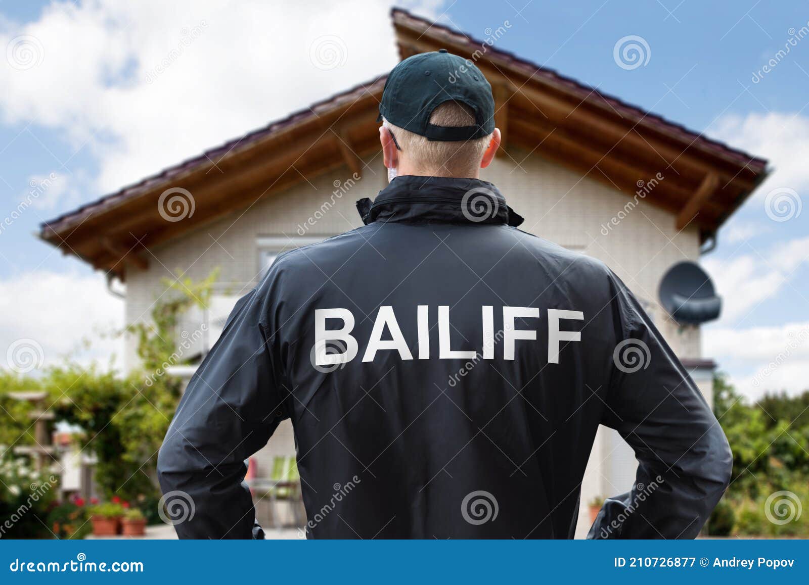 Male Bailiff Standing at House Entrance Stock Image - Image of exterior ...