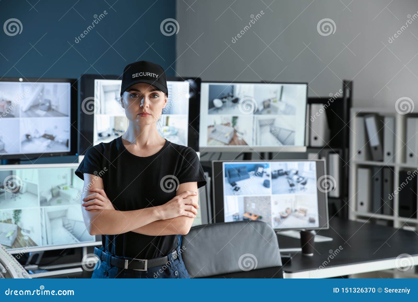 Security Guard in Surveillance Room Stock Photo - Image of modern, safe ...