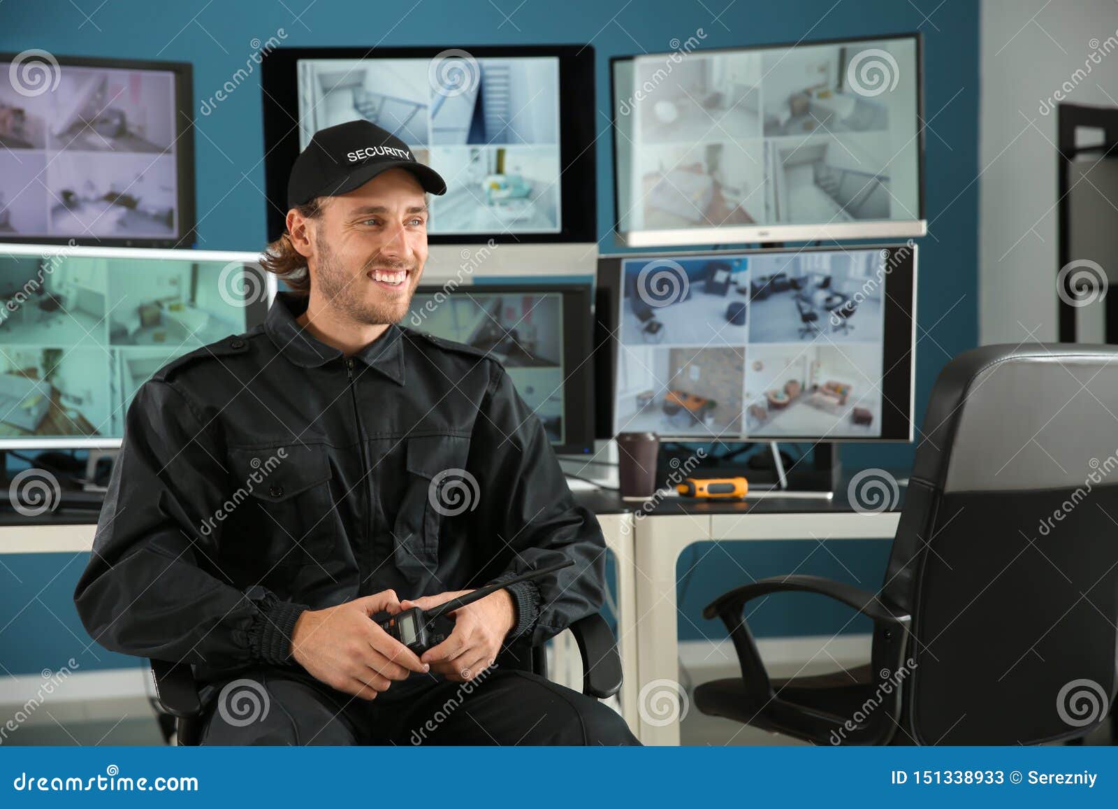 Security Guard in Surveillance Room Stock Image - Image of portable ...