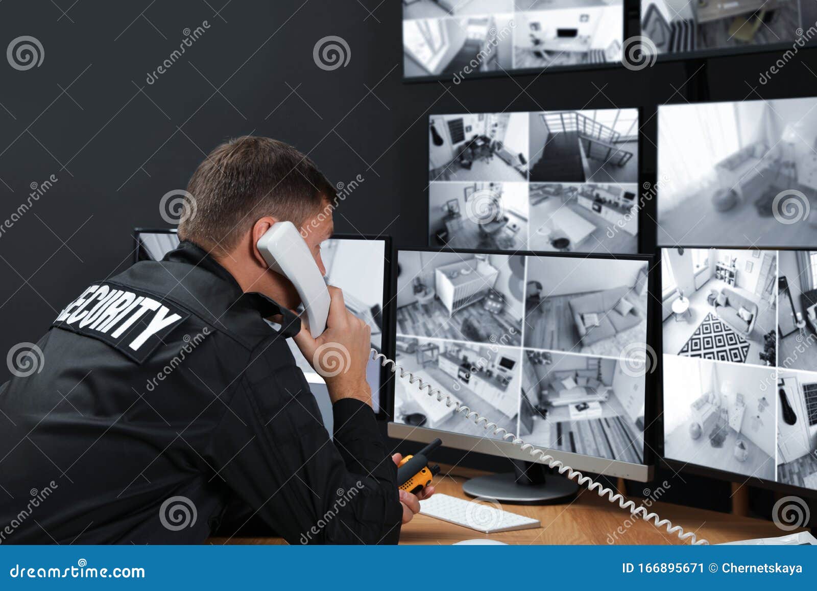 Security Guard Talking on Telephone Stock Image - Image of call ...