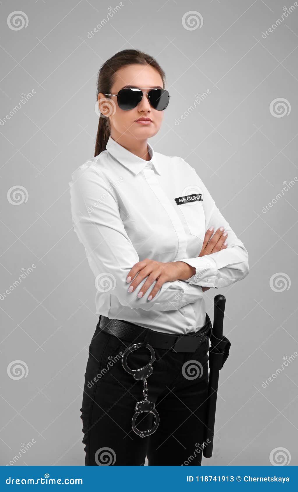 Security Guard In Uniform On Color Background Stock Image - Image of ...