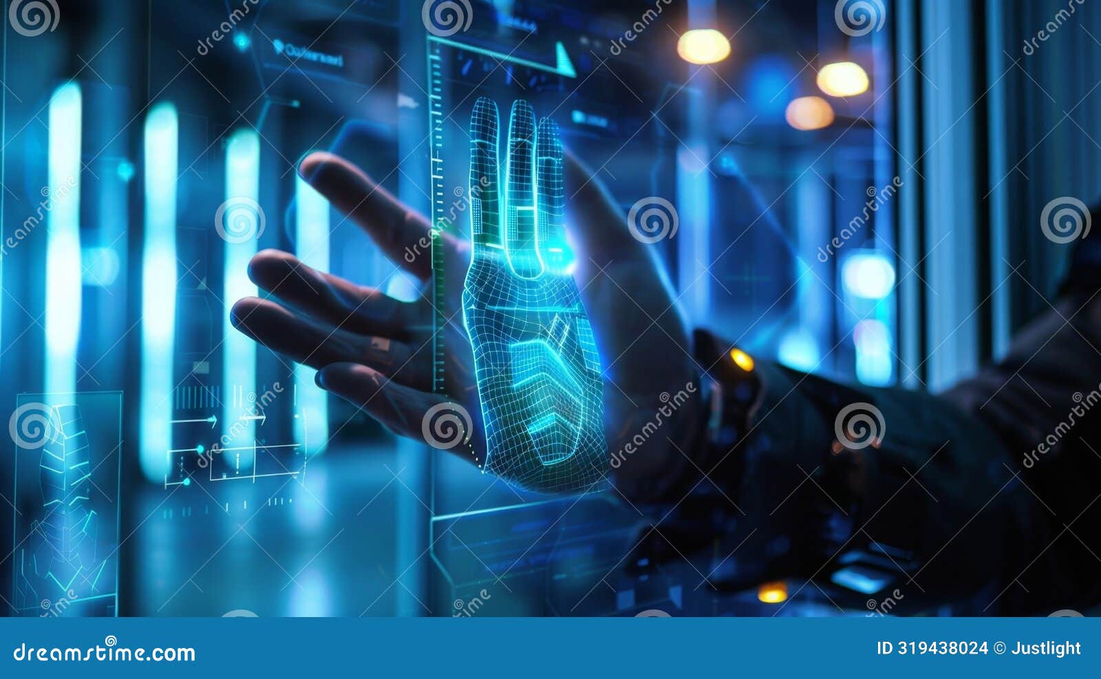 A Security Guard Using a Biometric Palm Scanner To Verify the Identity ...