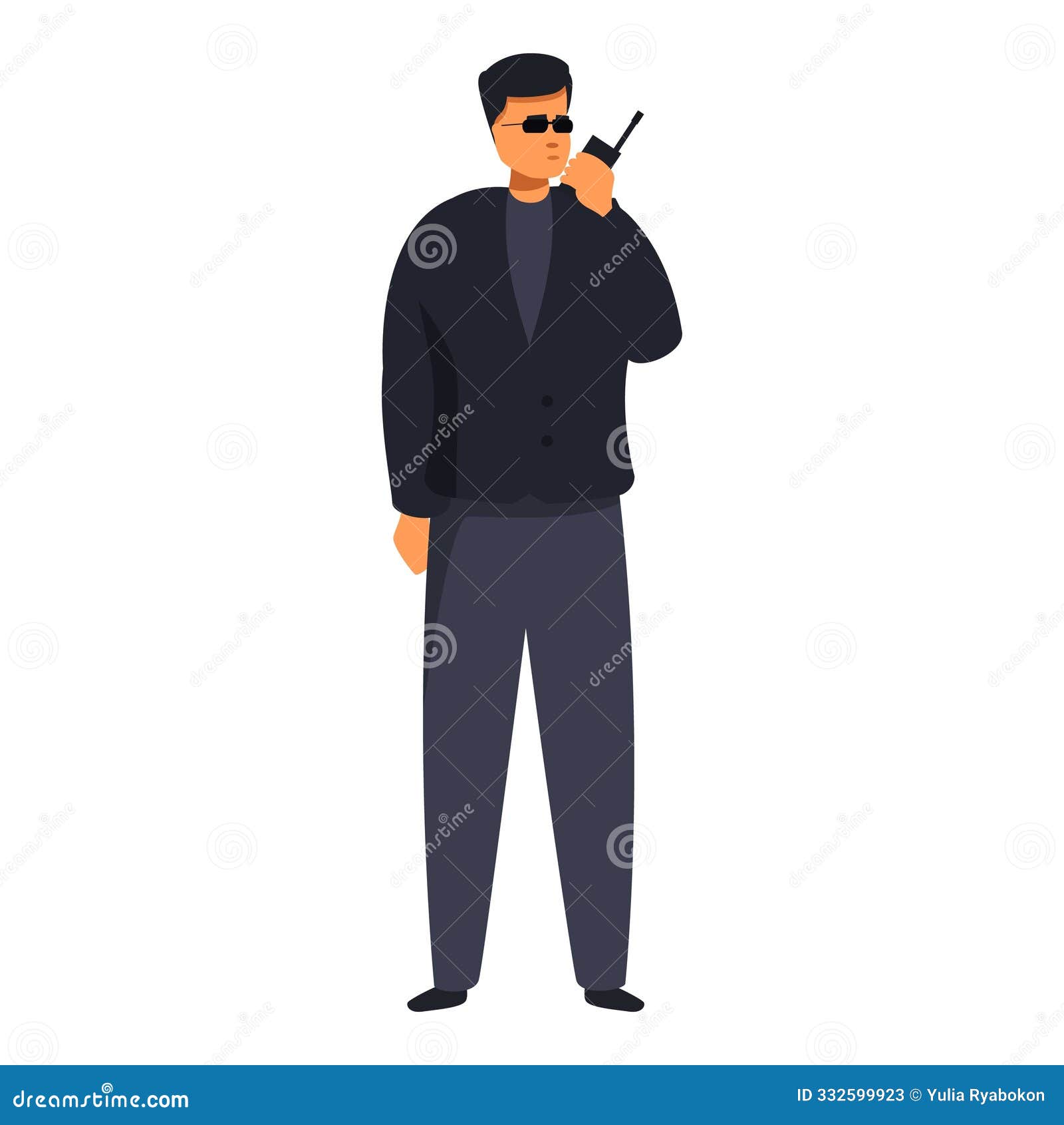 Security Guard Using Walkie Talkie Standing Guard Stock Illustration ...