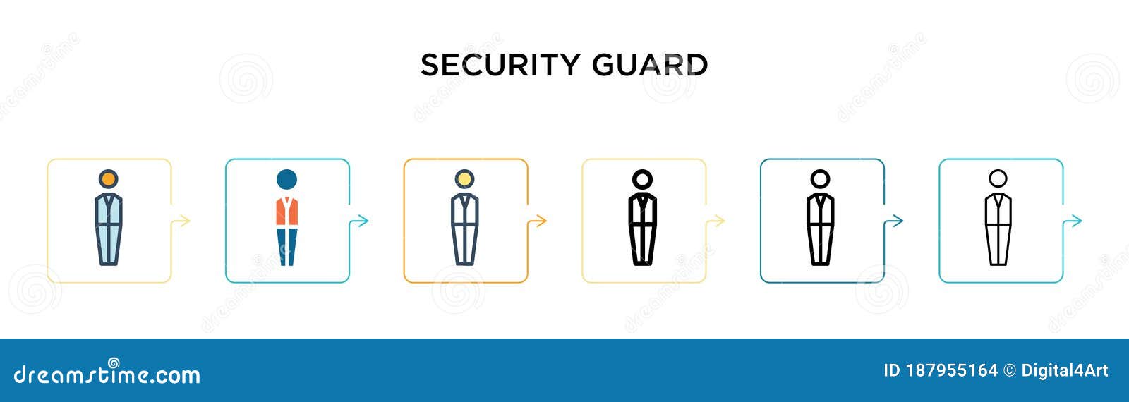 Security Guard Vector Icon in 6 Different Modern Styles. Black, Two ...