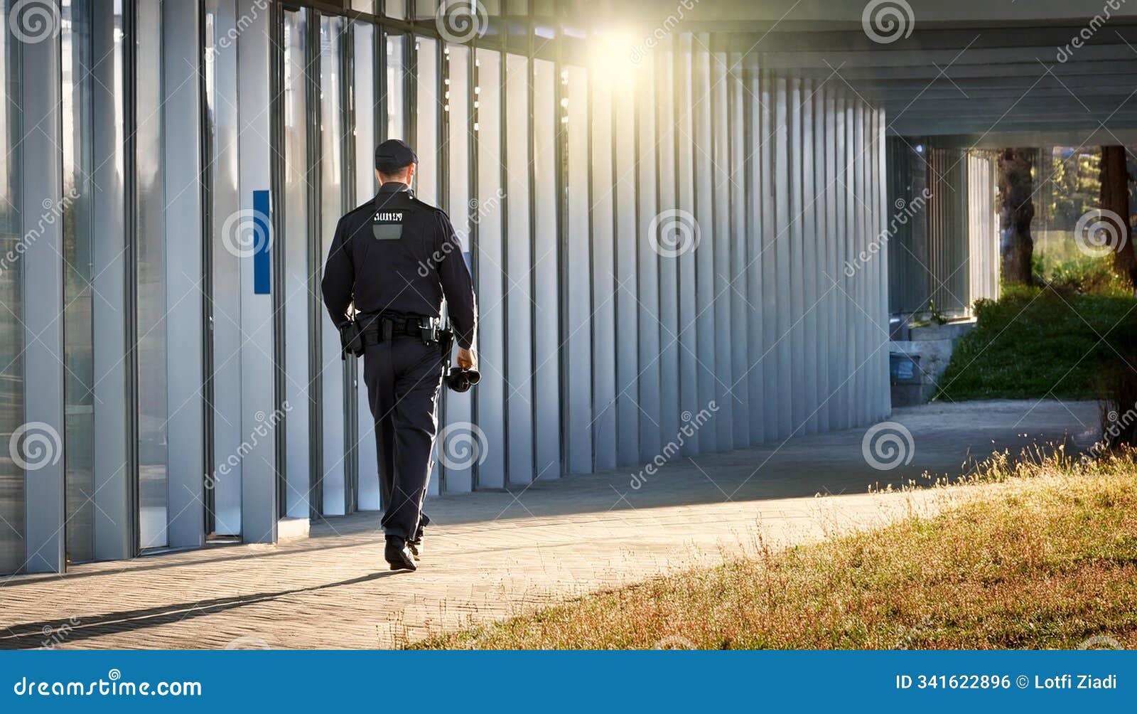 Security Guard Walking Building Perimeter with Flashlight Stock Photo ...