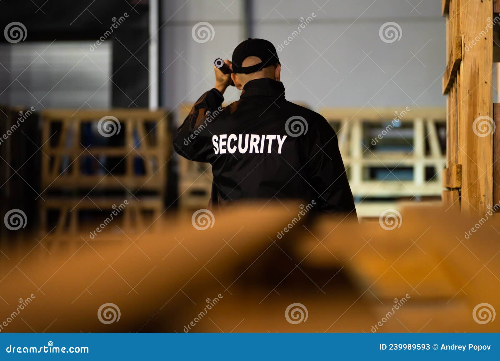 Security Guard Walking Building Perimeter with Flashlight Stock Image ...