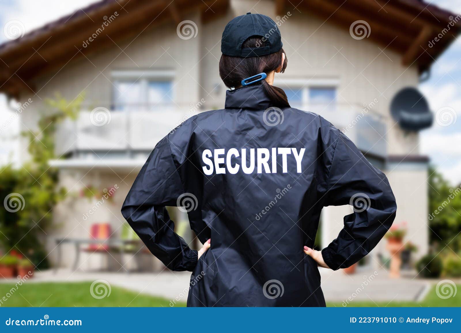 Security Guard Watching House Property Stock Photo - Image of female ...