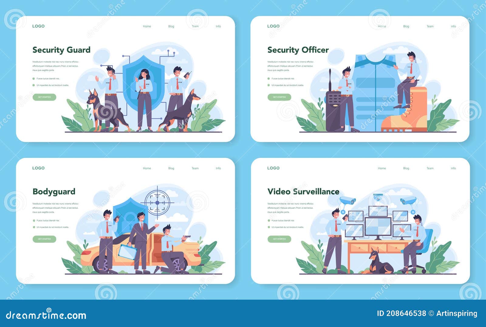 Security Guard Web Banner or Landing Page Set. Surveillance and ...