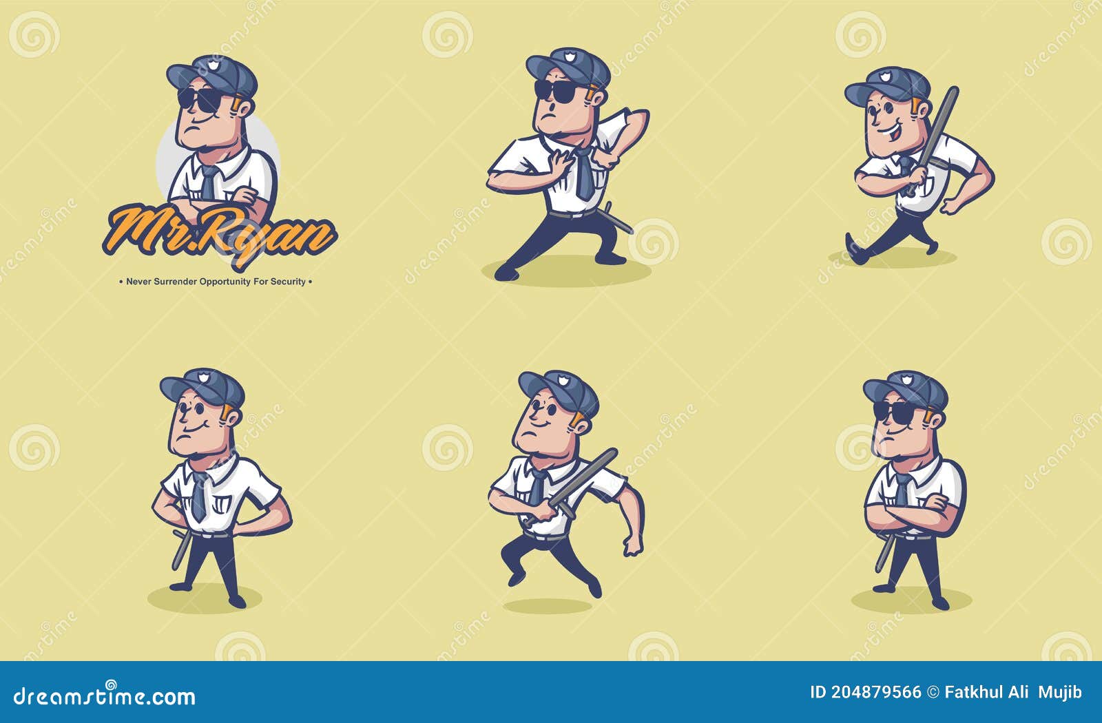 Security Guarding the Place. Vintage Style Stock Vector - Illustration ...