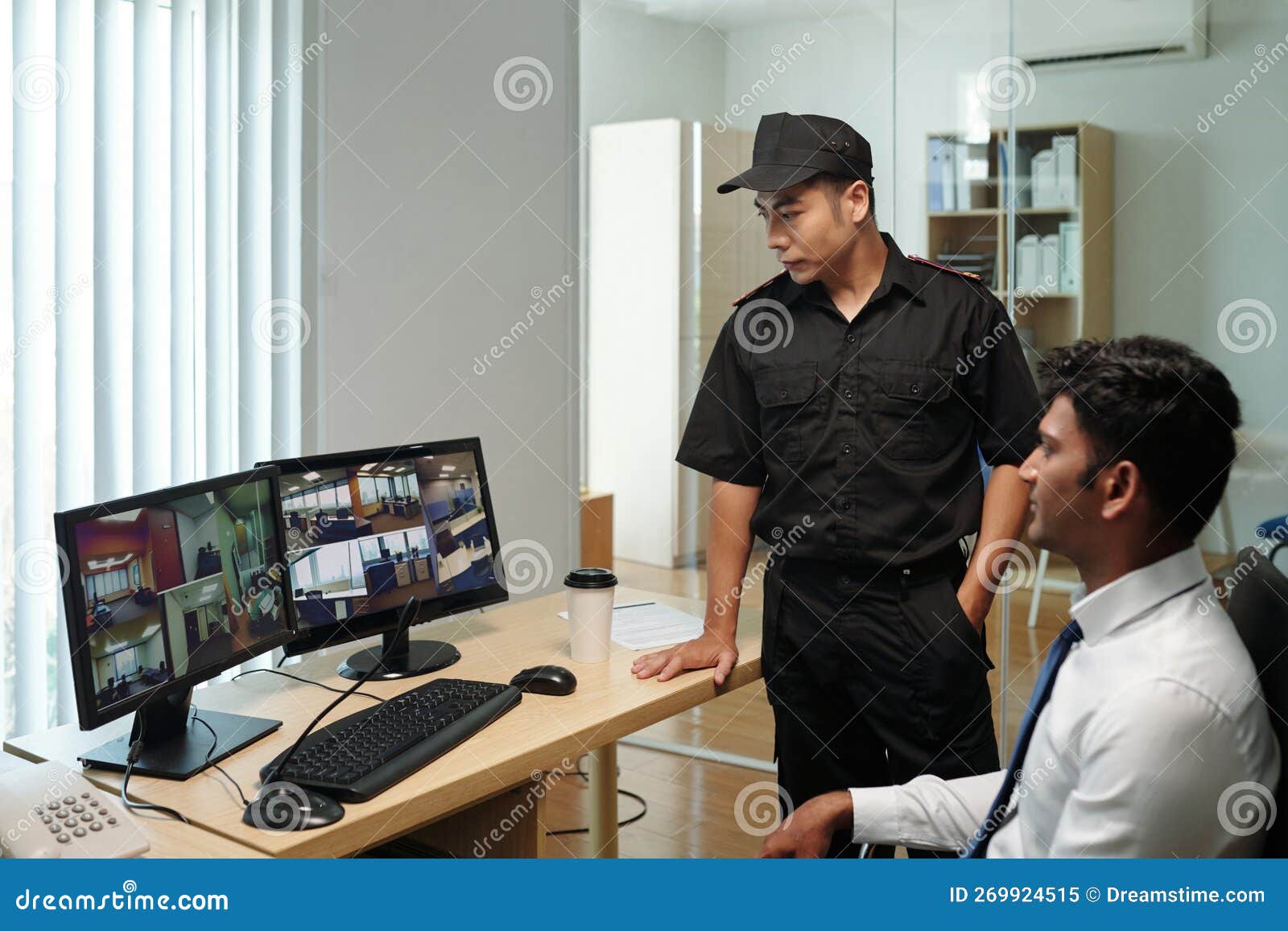 Guards Checking Surveillance Footage Stock Image - Image of protect ...