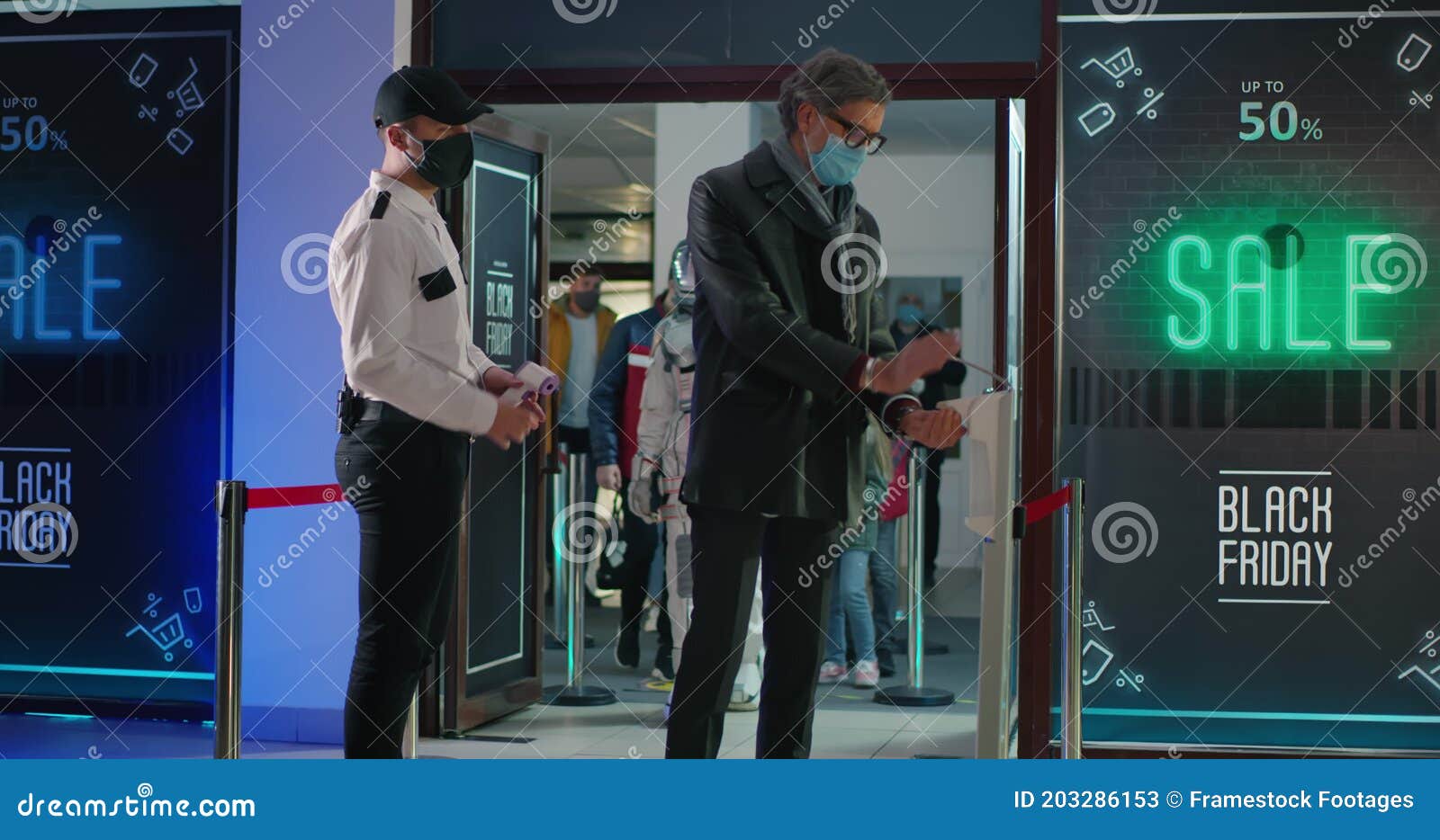 Security Guards Checking Temperature of People in Queue Stock Video ...
