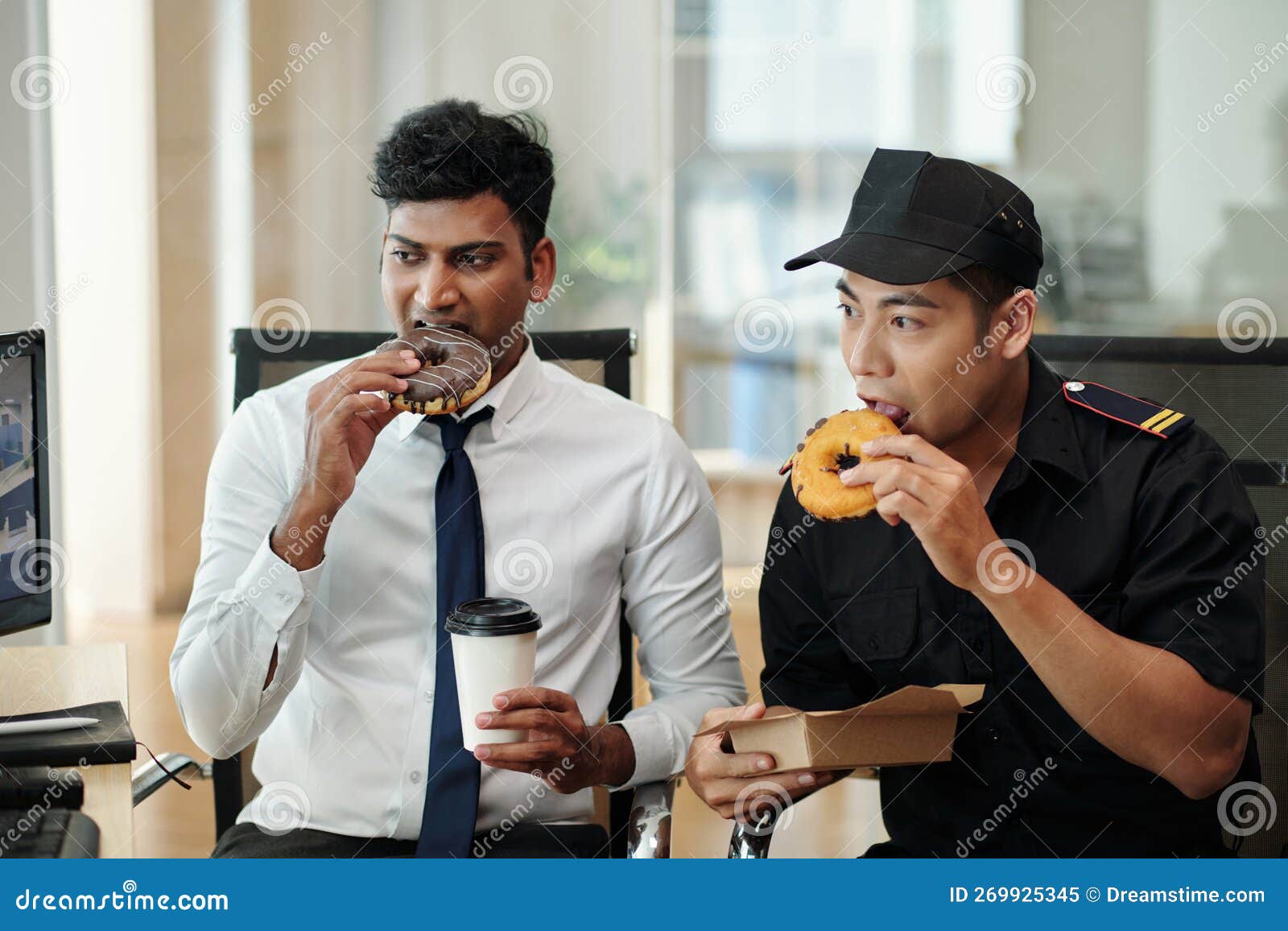 Security Guards Eating Donuts Stock Image - Image of male, occupation ...