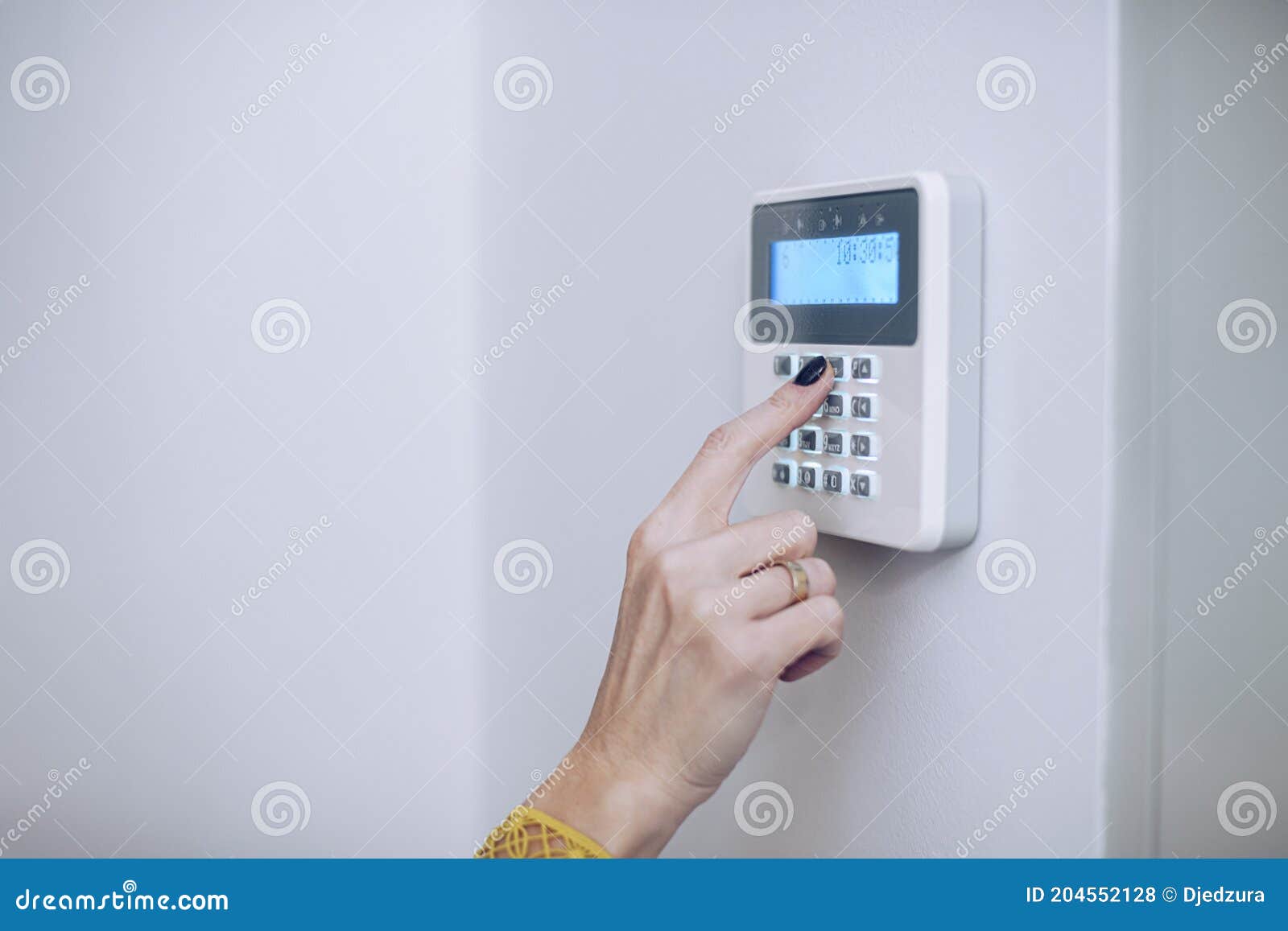 Security Home System. Woman Entering Secret Code on Home Alarm Stock ...
