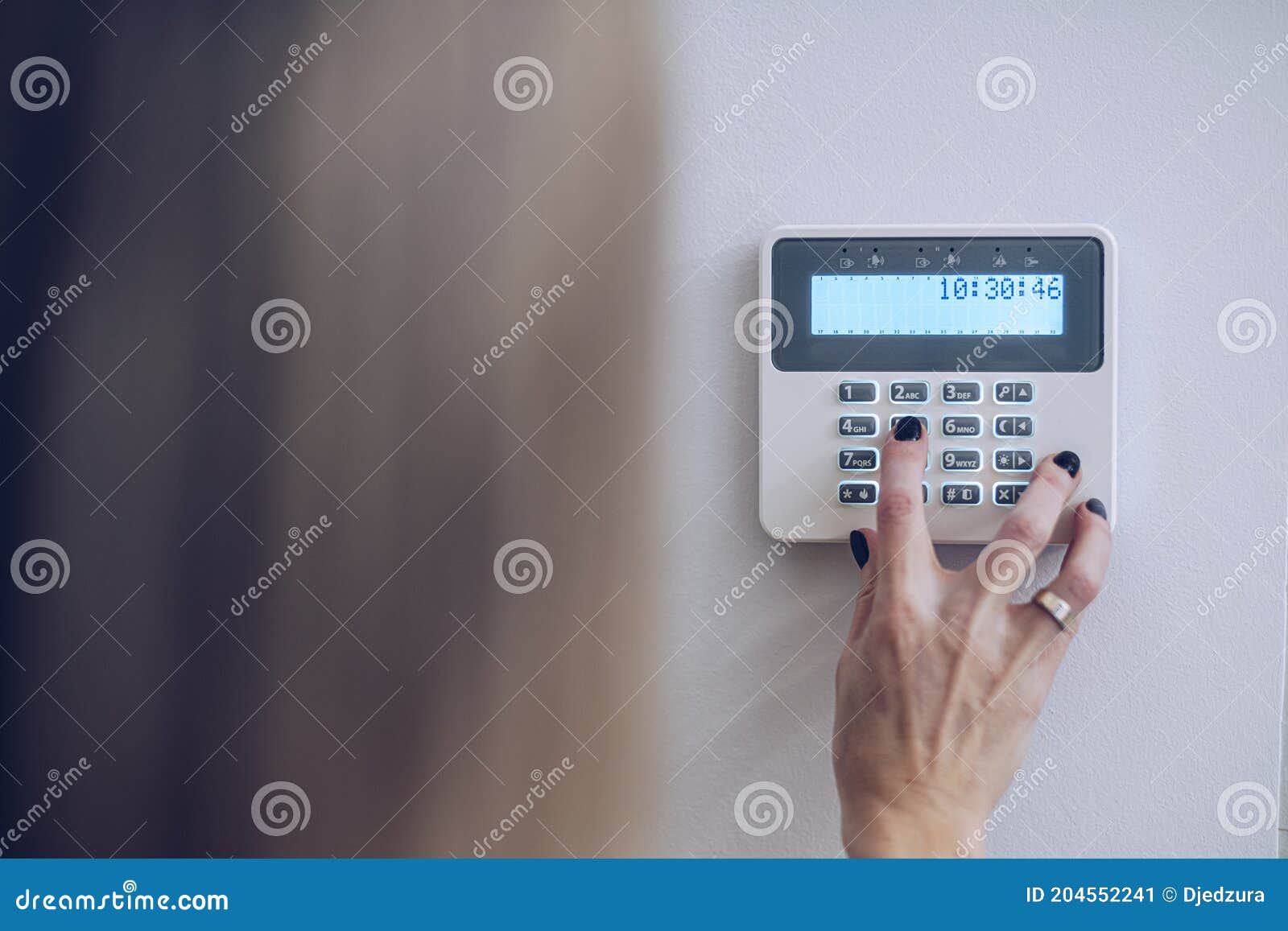 Security Home System. Woman Entering Secret Code on Home Alarm Stock ...