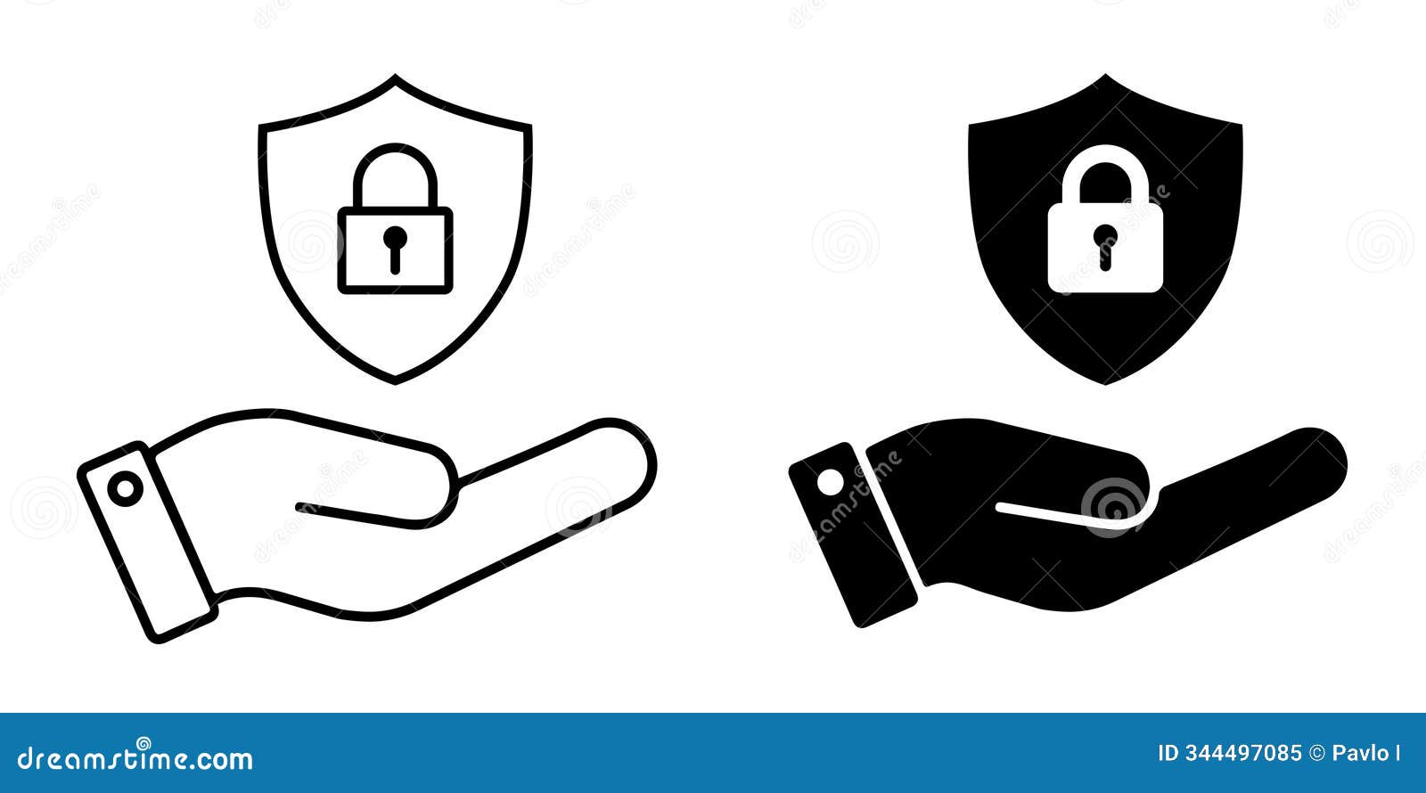 Security Icon Set, Security Icon with Shield and Lock Sign, Line and ...