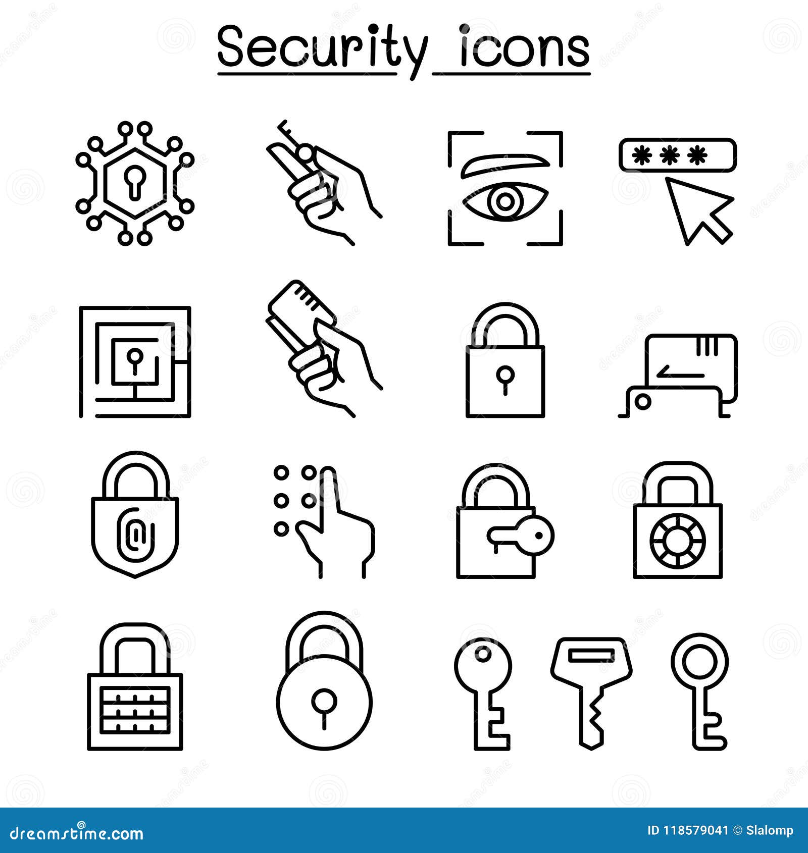 Security Icon Set in Thin Line Style Stock Illustration - Illustration ...