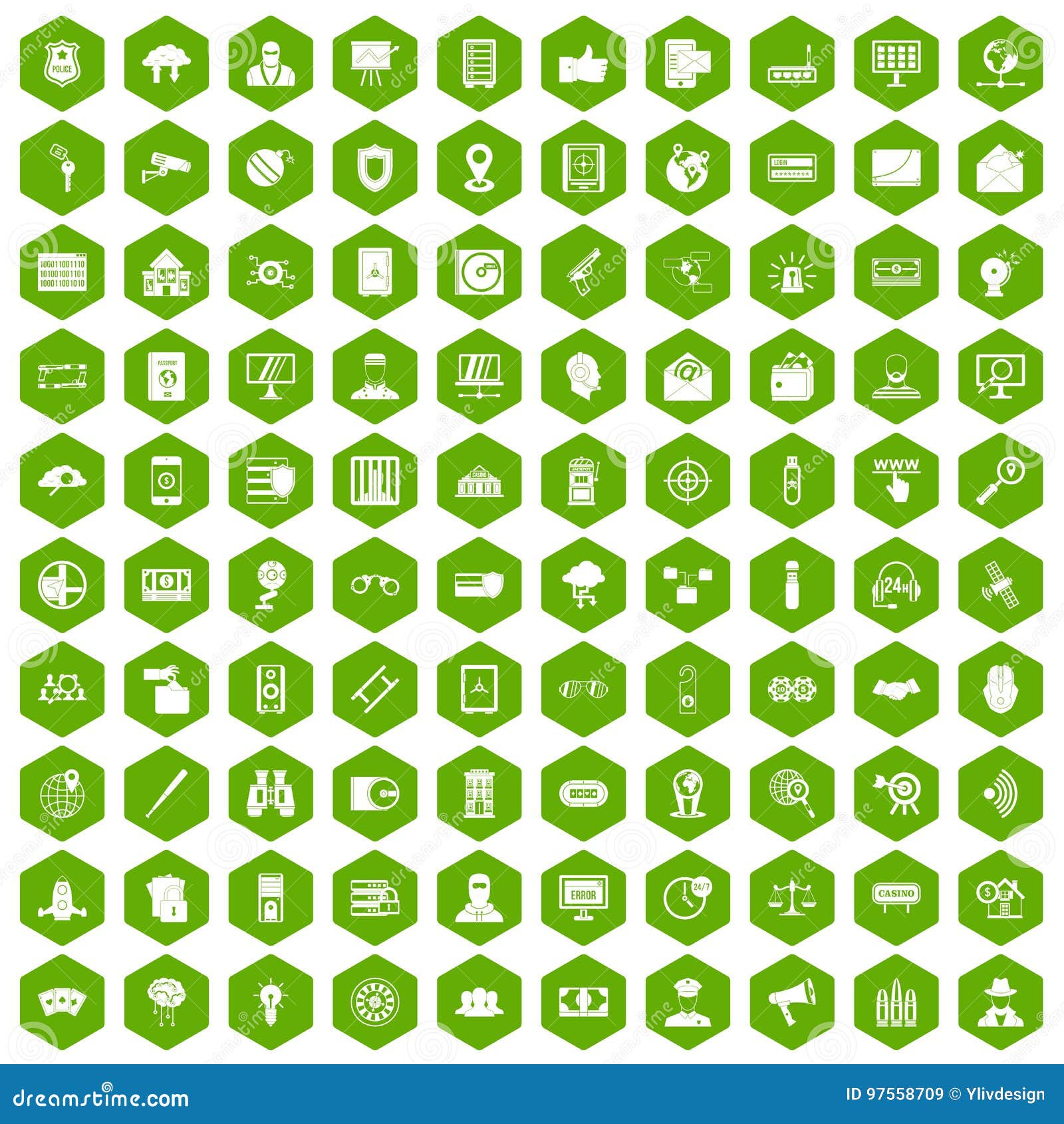 100 Security Icons Hexagon Green Stock Vector - Illustration of police ...