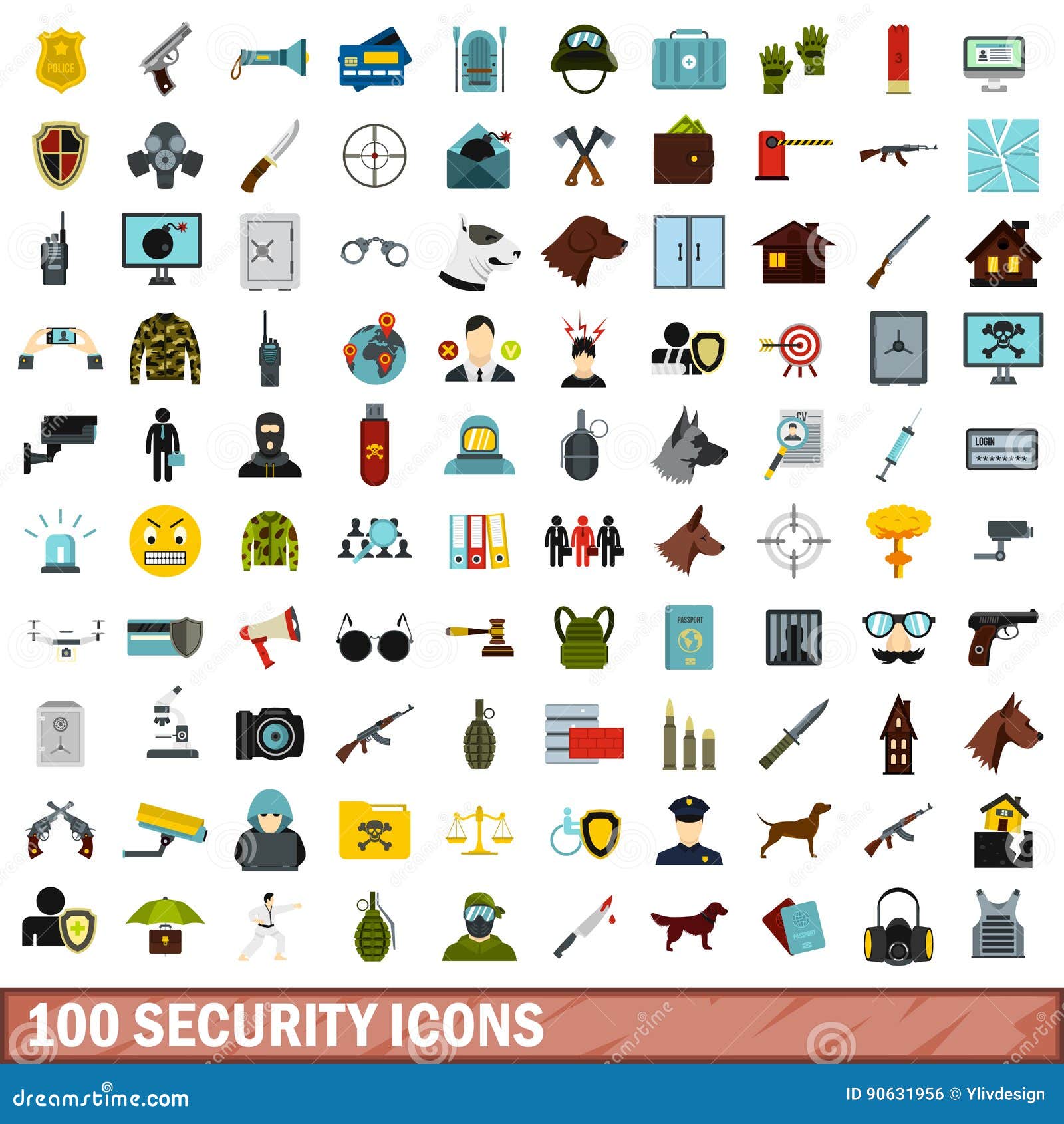 100 Security Icons Set, Flat Style Stock Vector - Illustration of ...