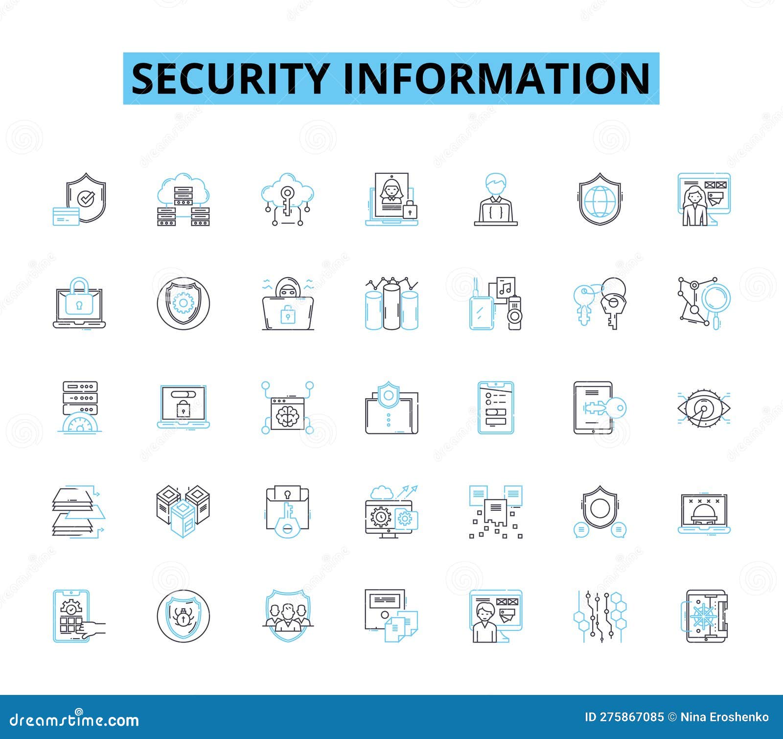 Security Information Linear Icons Set. Encryption, Authentication ...