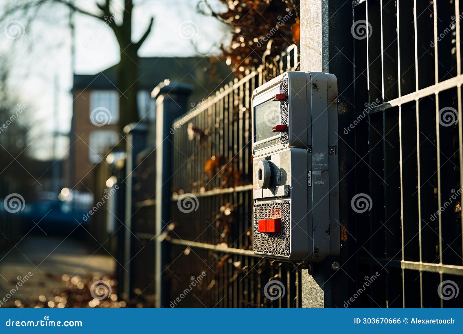 Security Intercom on a Locked Metal Gate Stock Photo - Image of ...