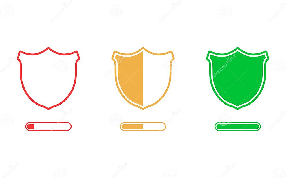 Security Levels Icons with Shields. Loading Security Concept. from Low ...