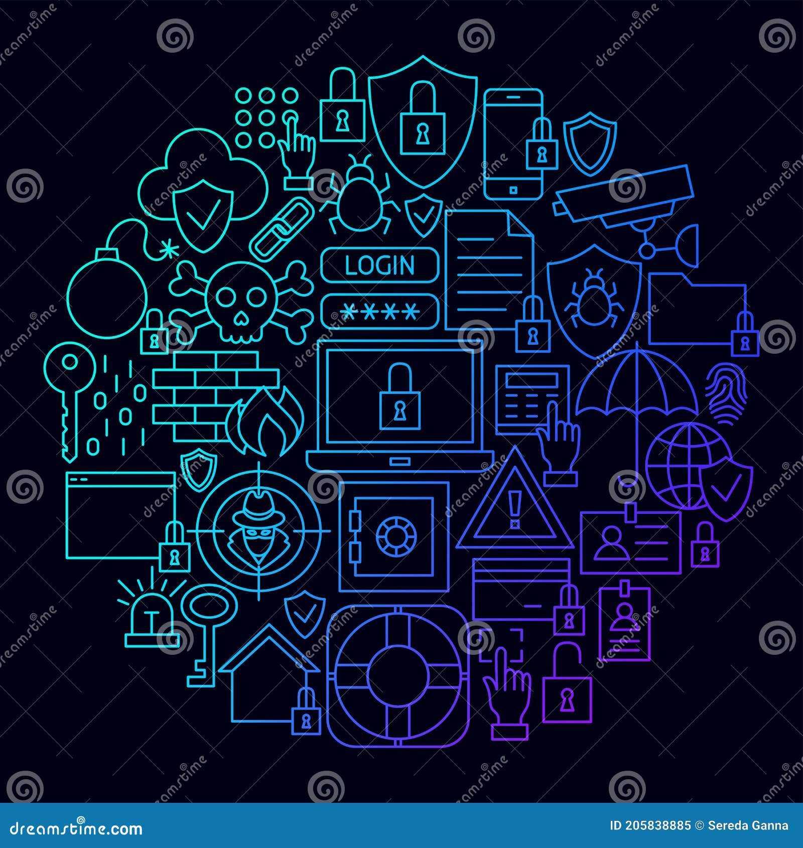 Security Line Icon Circle Concept Stock Vector - Illustration of design ...