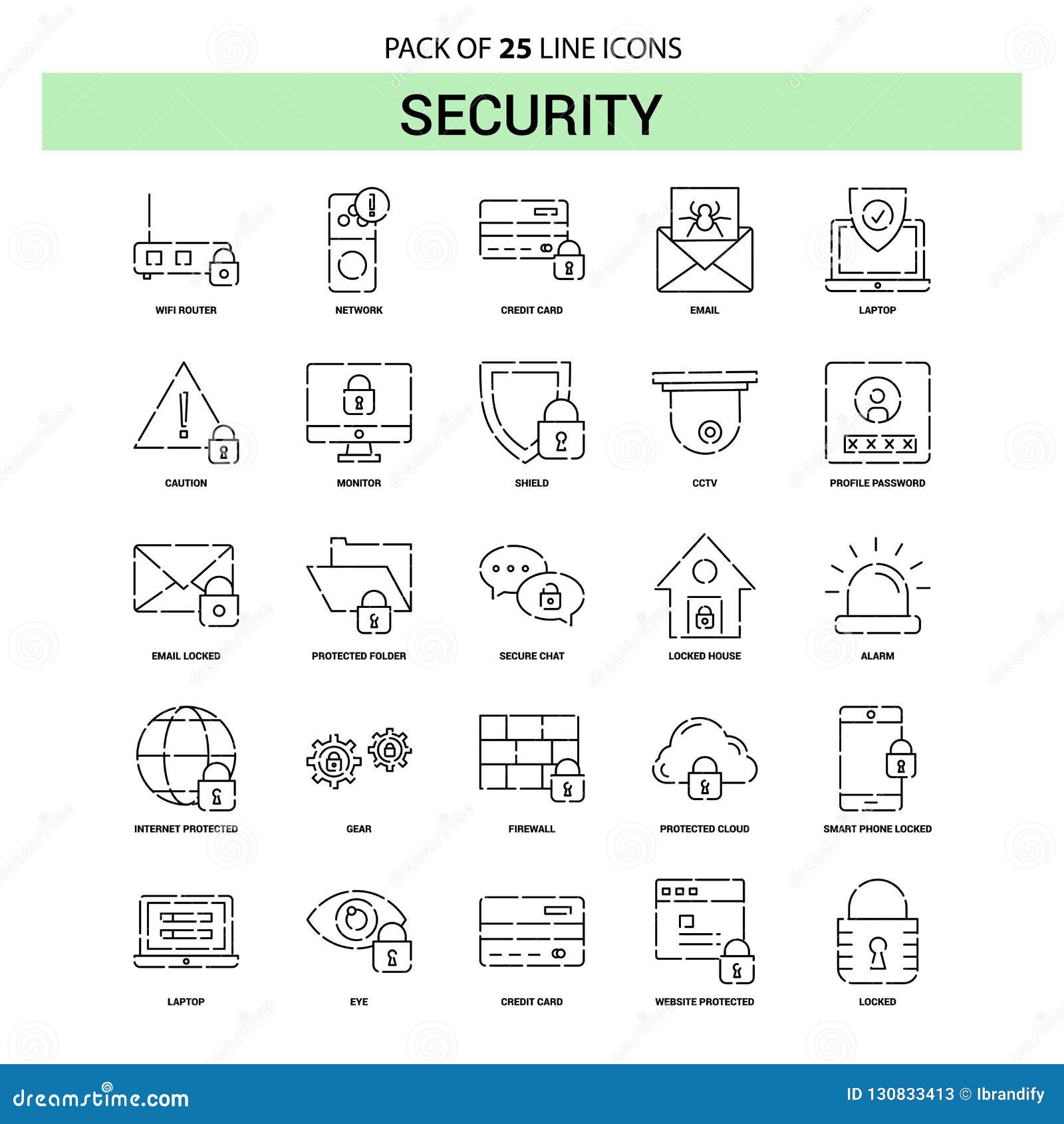 Security Line Icon Set - 25 Dashed Outline Style Stock Vector ... Security Line Icon Set - 25 Dashed Outline Style Stock Vector ...